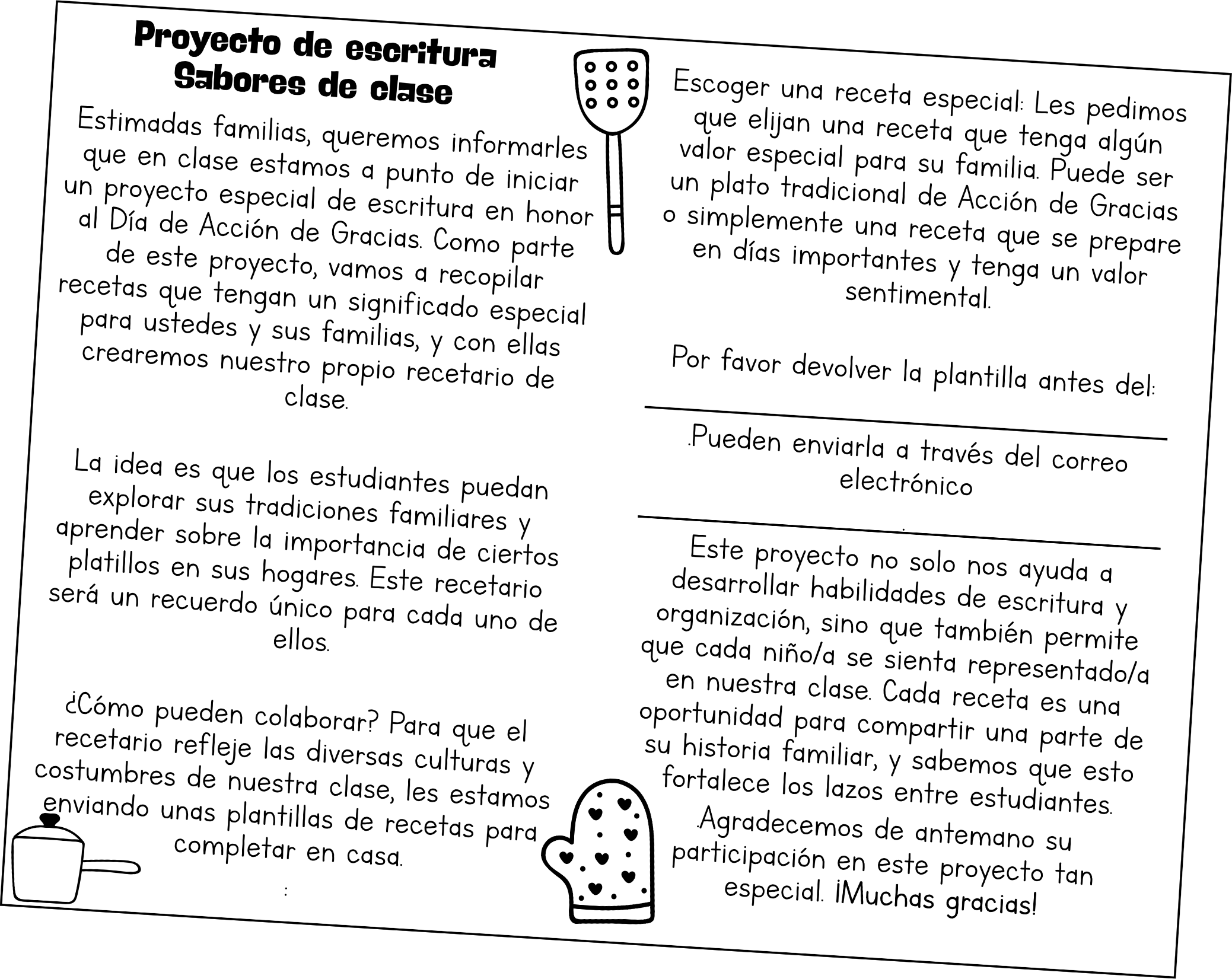 Proyecto de Escritura: Haz un Recetario de Clase este Día de Acción de ...